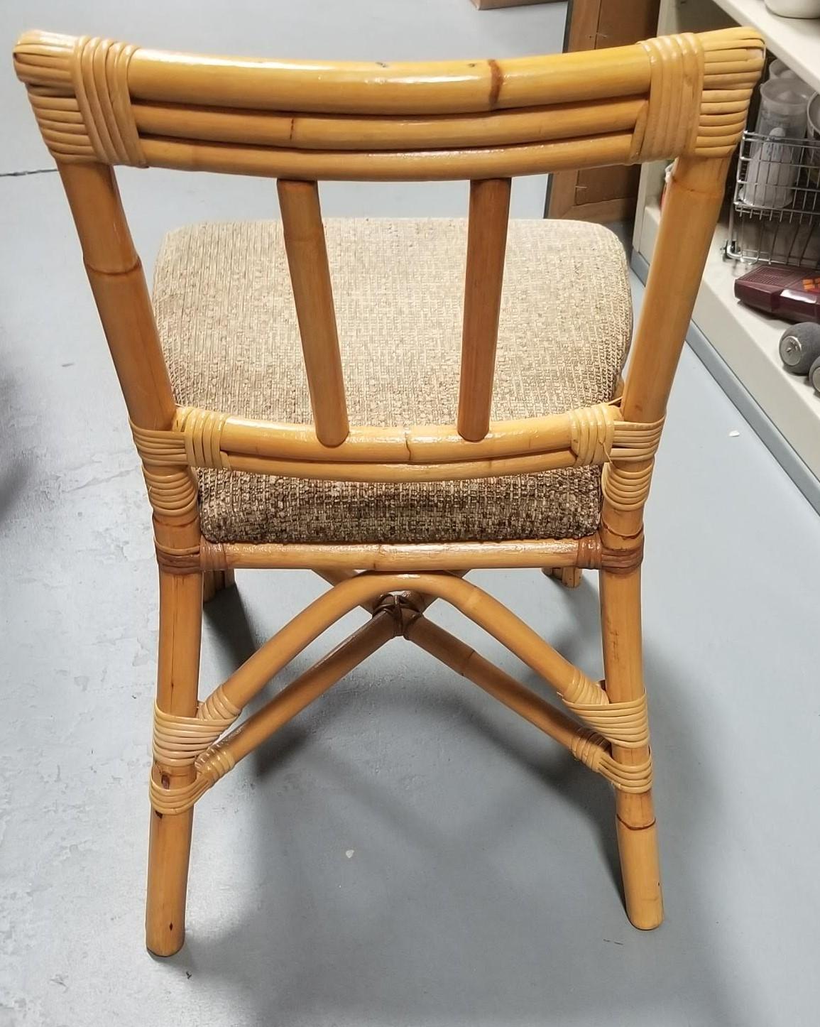 Restored Rattan 3-Strand Slat Back Dining Chairs For Sale at 1stDibs