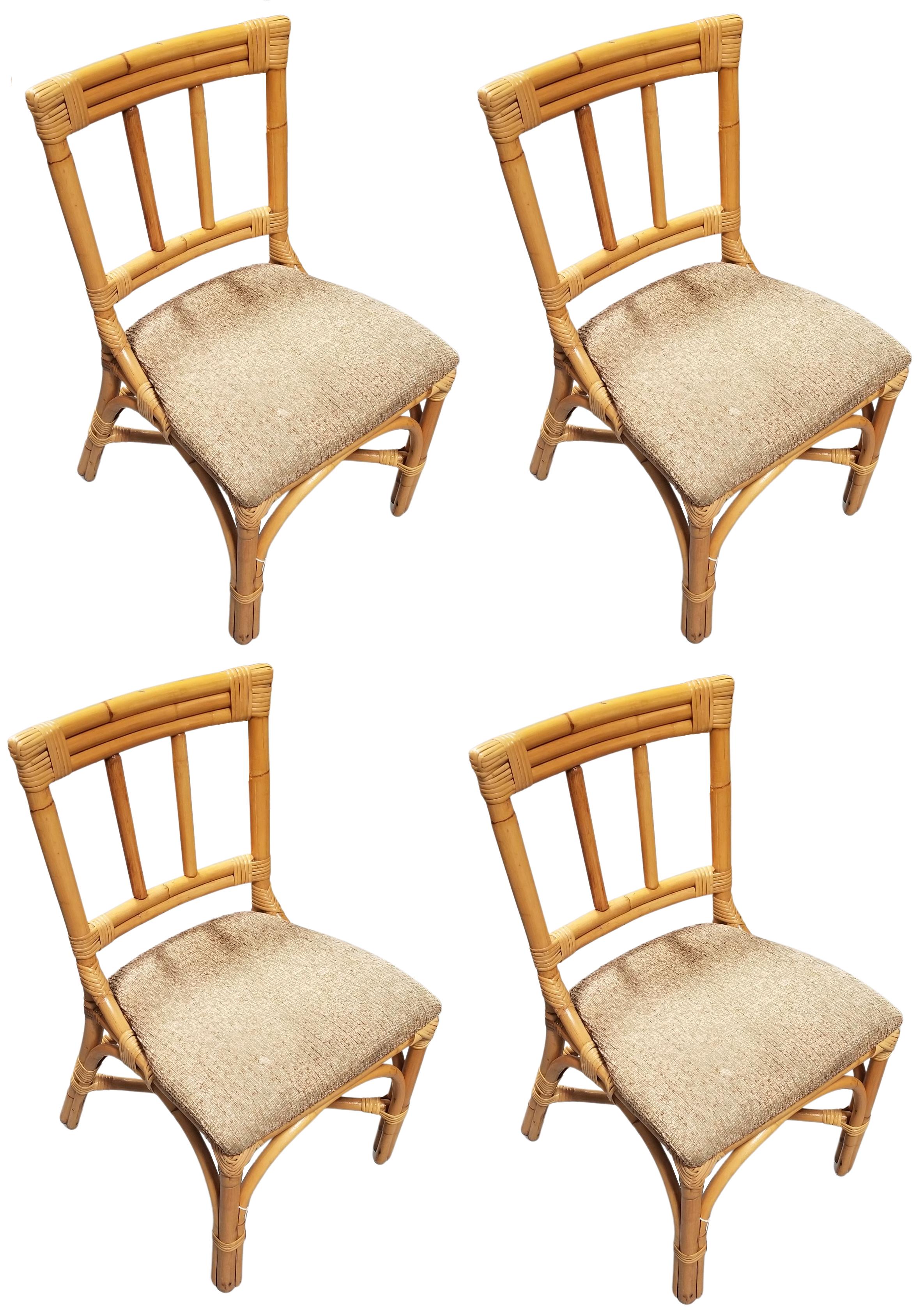 Restored Rattan 3-Strand Slat Back Dining Chairs For Sale at 1stDibs