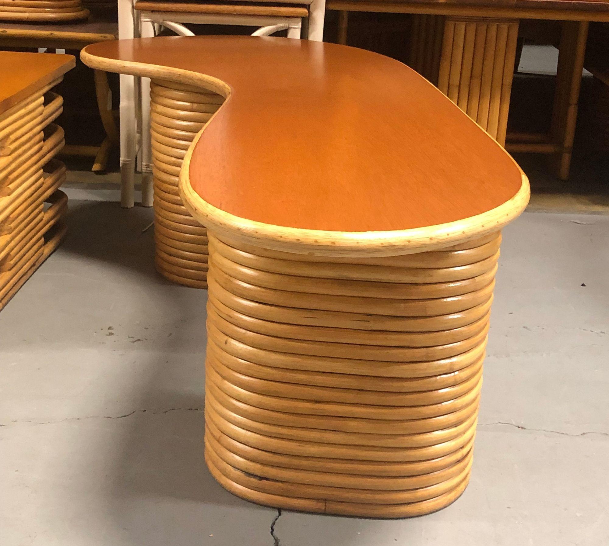 Restored Rattan Amoeba Biomorphic Coffee Table with Stacked Legs For ...