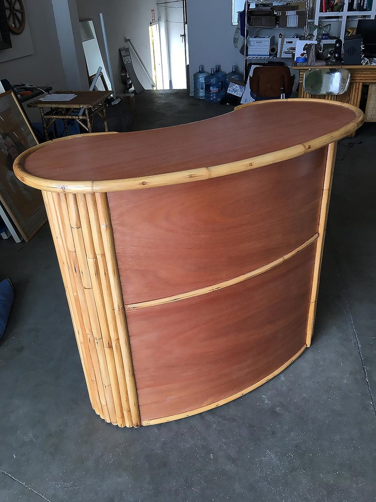 Restored Rattan Bar with Wood Grain Formica Top and Mahogany Veneer ...