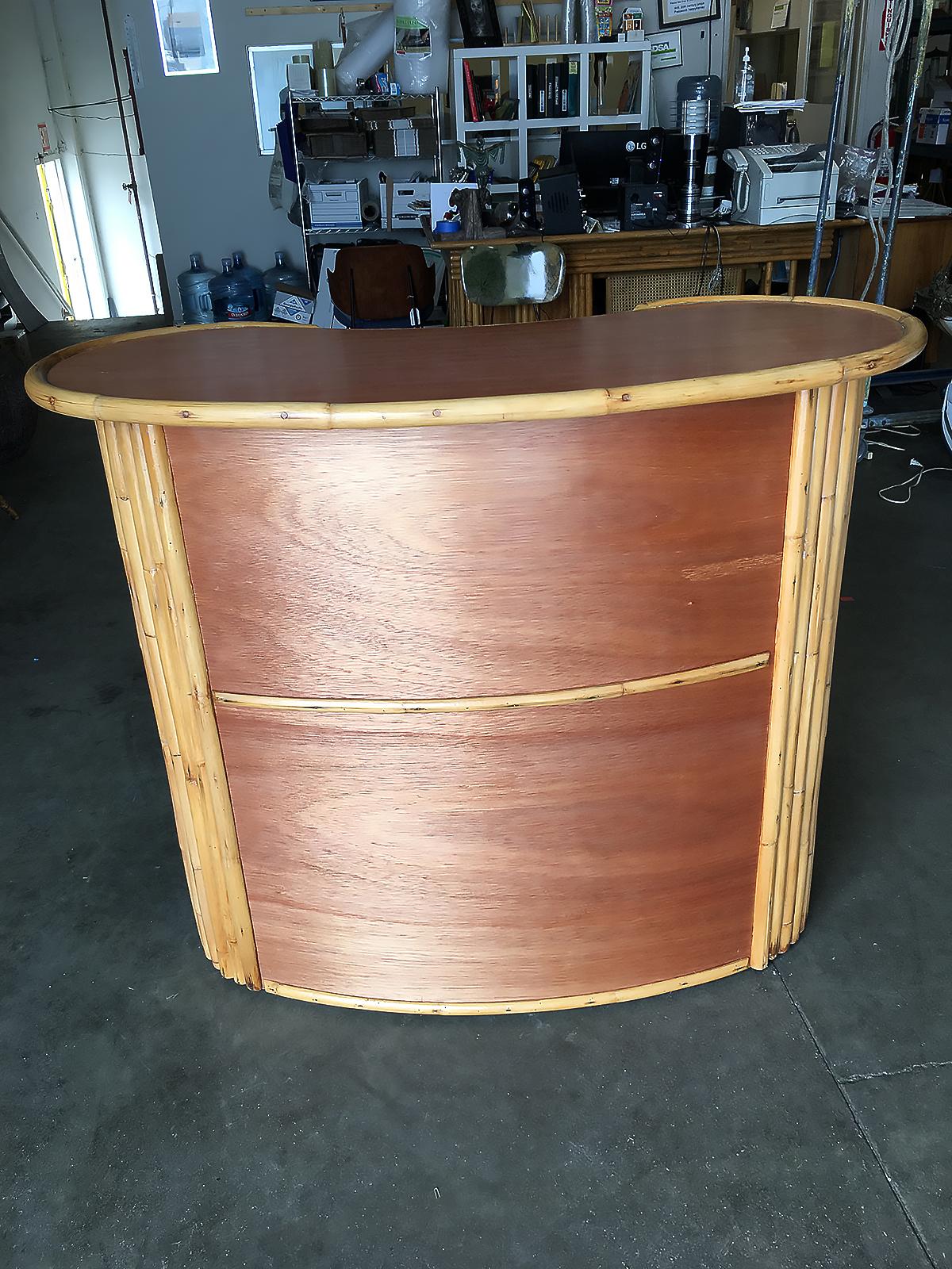 Restored Rattan Bar with Wood Grain Formica Top and Mahogany Veneer ...