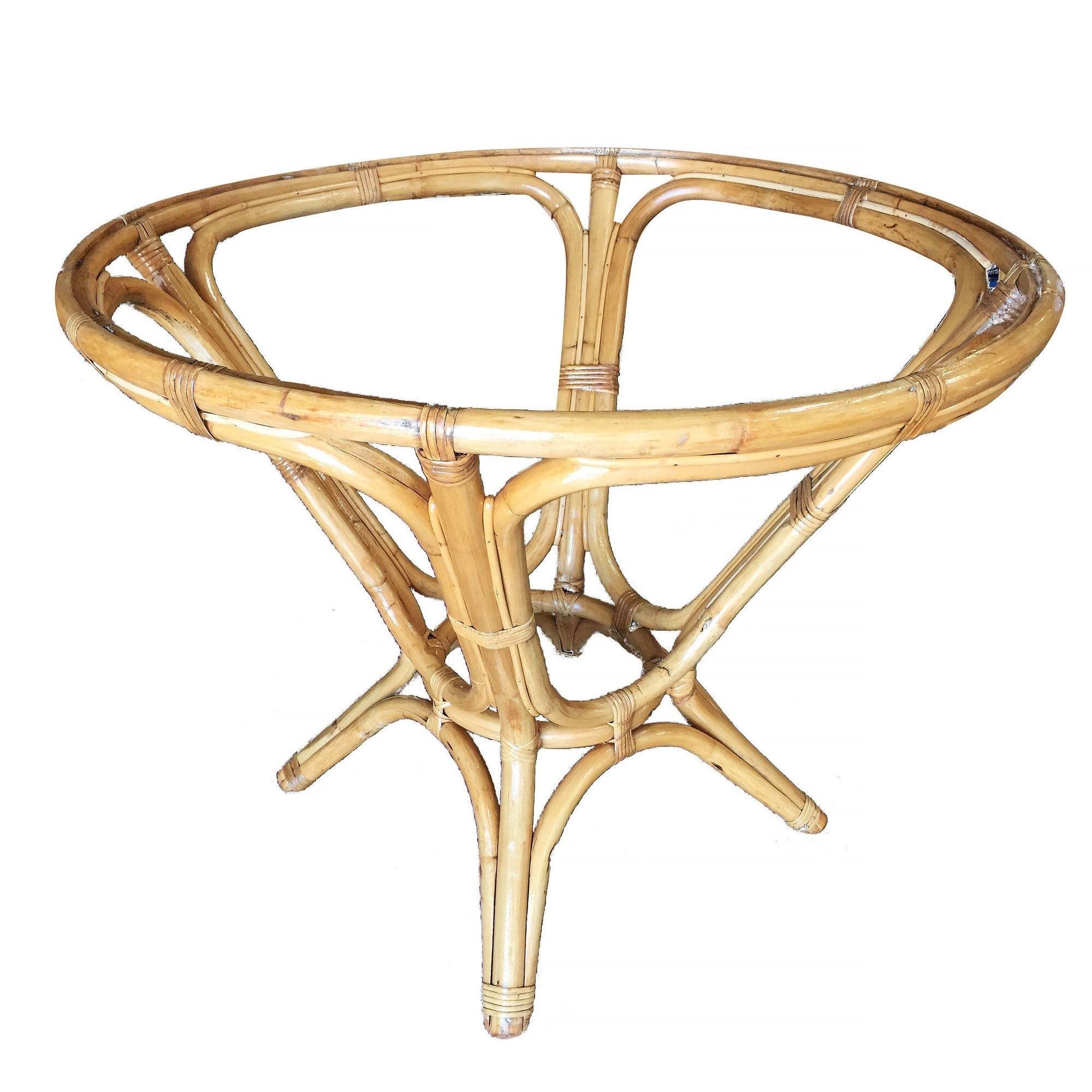 Restored Rattan Dining Table with Round Glass Top at 1stDibs
