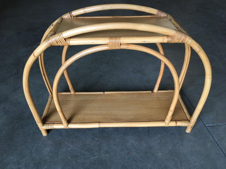 Restored Rattan "Double Arch" Side Table with Two-Tier Mahogany Tops ...