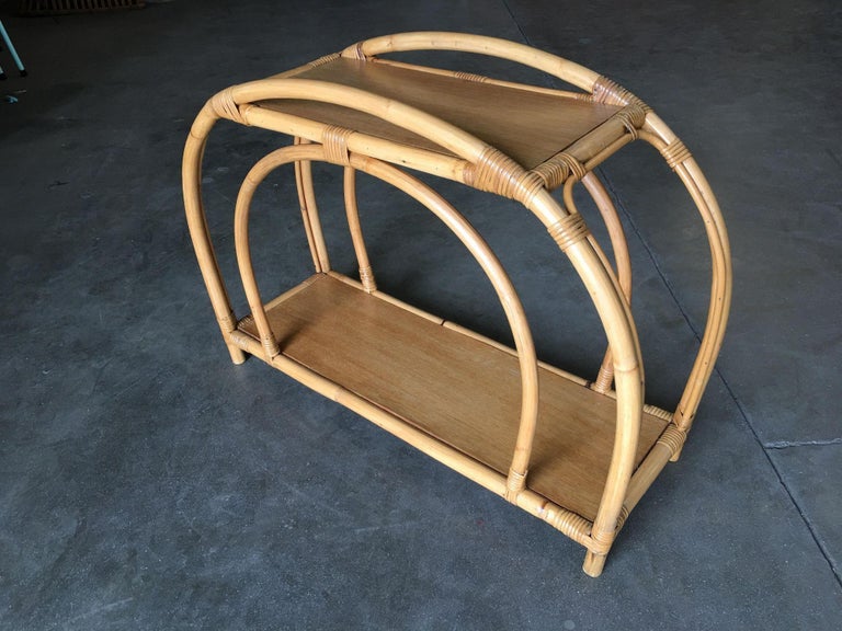 Restored Rattan "Double Arch" Side Table with Two-Tier Mahogany Tops ...