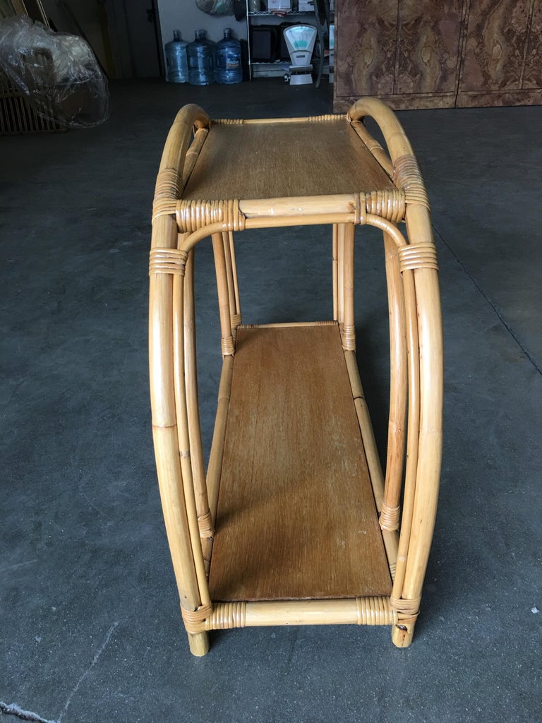 Restored Rattan "Double Arch" Side Table with Two-Tier Mahogany Tops ...