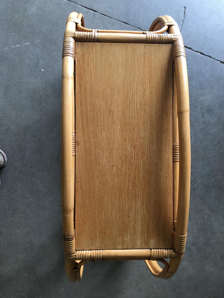 Restored Rattan "Double Arch" Side Table with Two-Tier Mahogany Tops ...