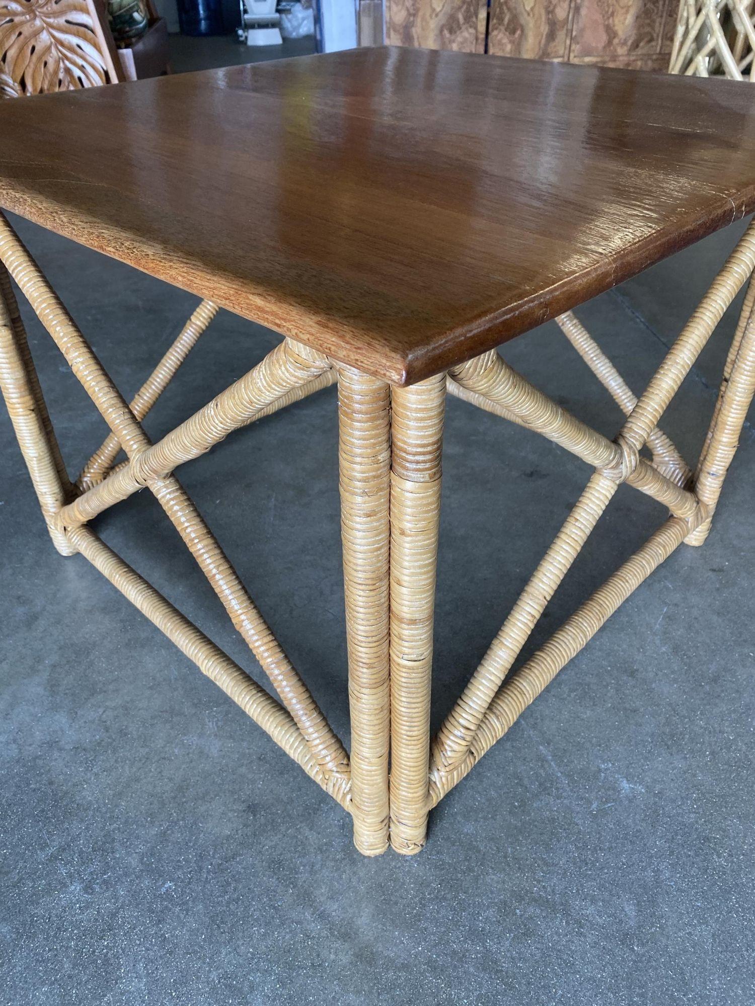 Restored Rattan and Koa Wood Cocktail Table w/ "X" Base Pole For Sale ...