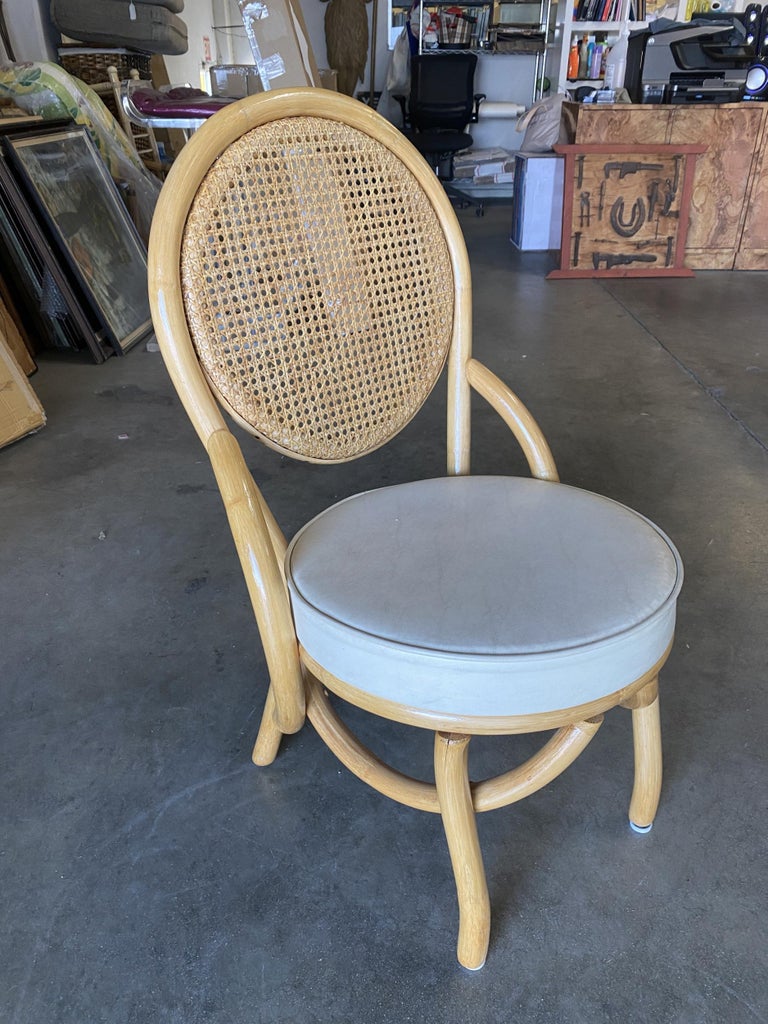 Restored Rattan Side Dining Chair with Round Wicker Back, Sert of Six ...
