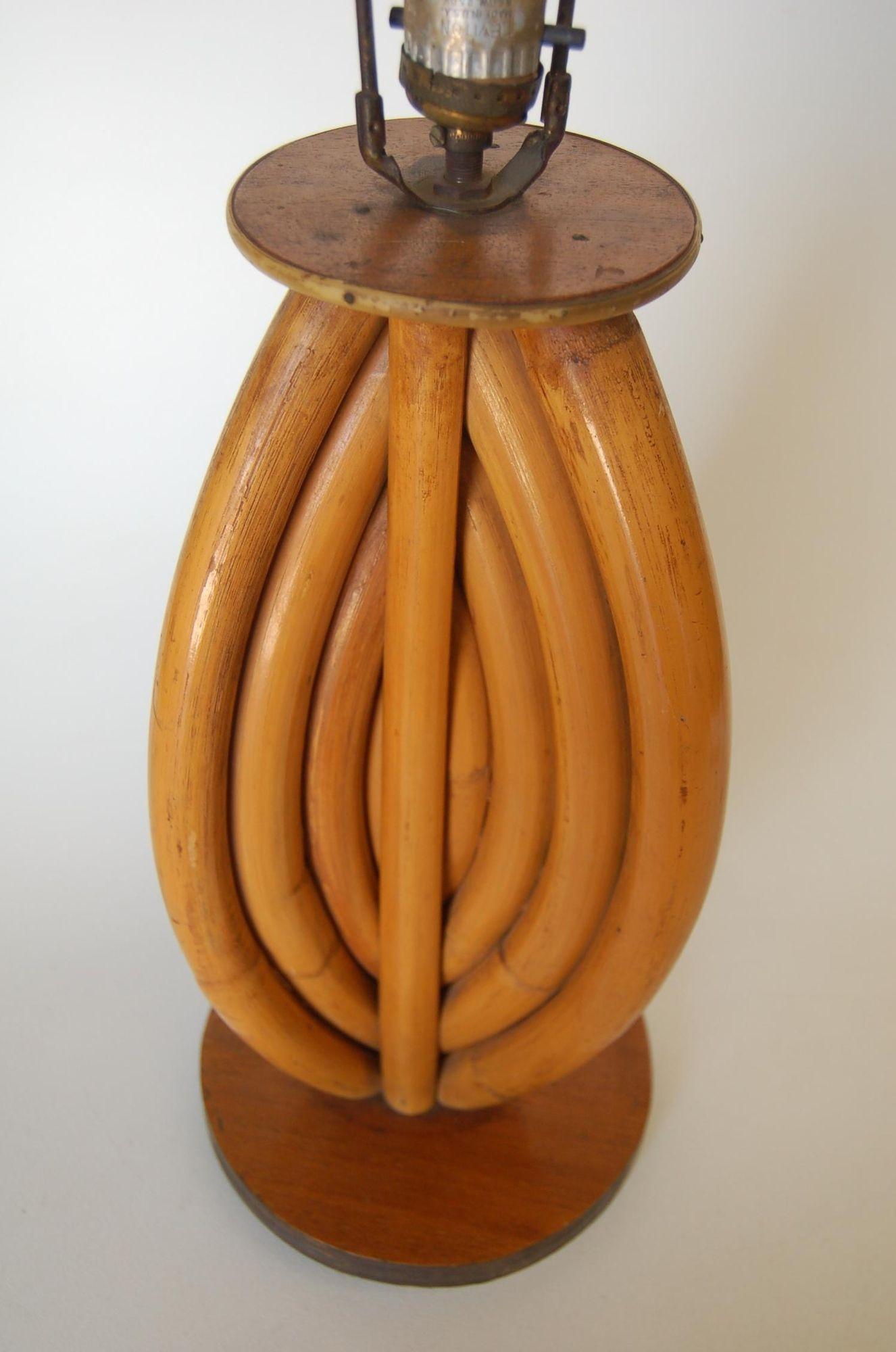 Restored Rattan Table Lamps W/ Tri-Shape Loop Pattern and Mahogany Base ...