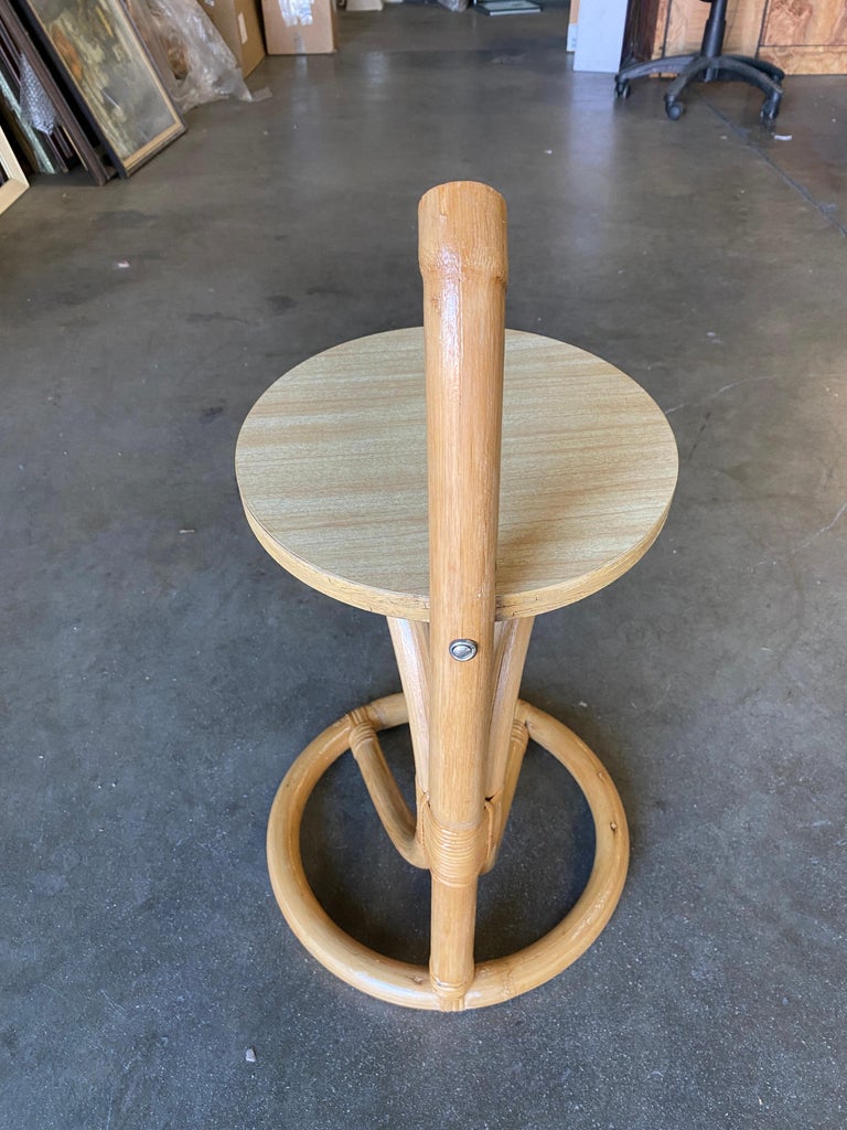 Restored Rattan Side Table Drink Shelf Stand w/ Handle For Sale at 1stDibs