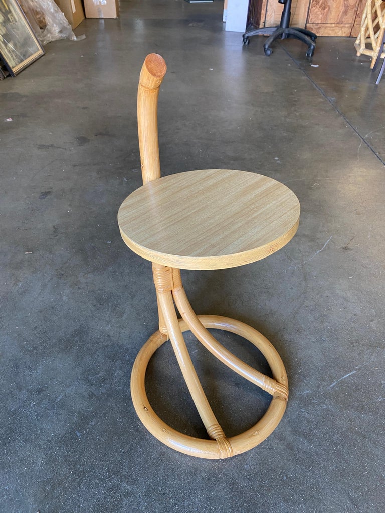 Restored Rattan Side Table Drink Shelf Stand w/ Handle For Sale at 1stDibs