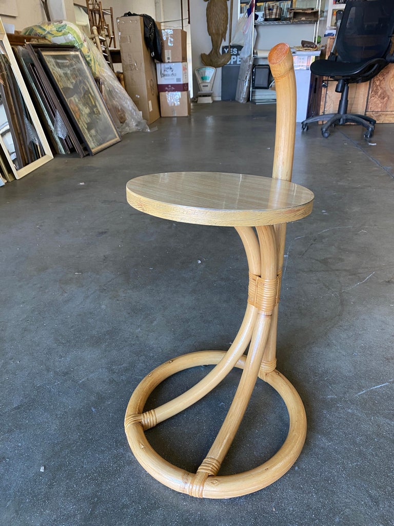 Restored Rattan Side Table Drink Shelf Stand w/ Handle For Sale at 1stDibs