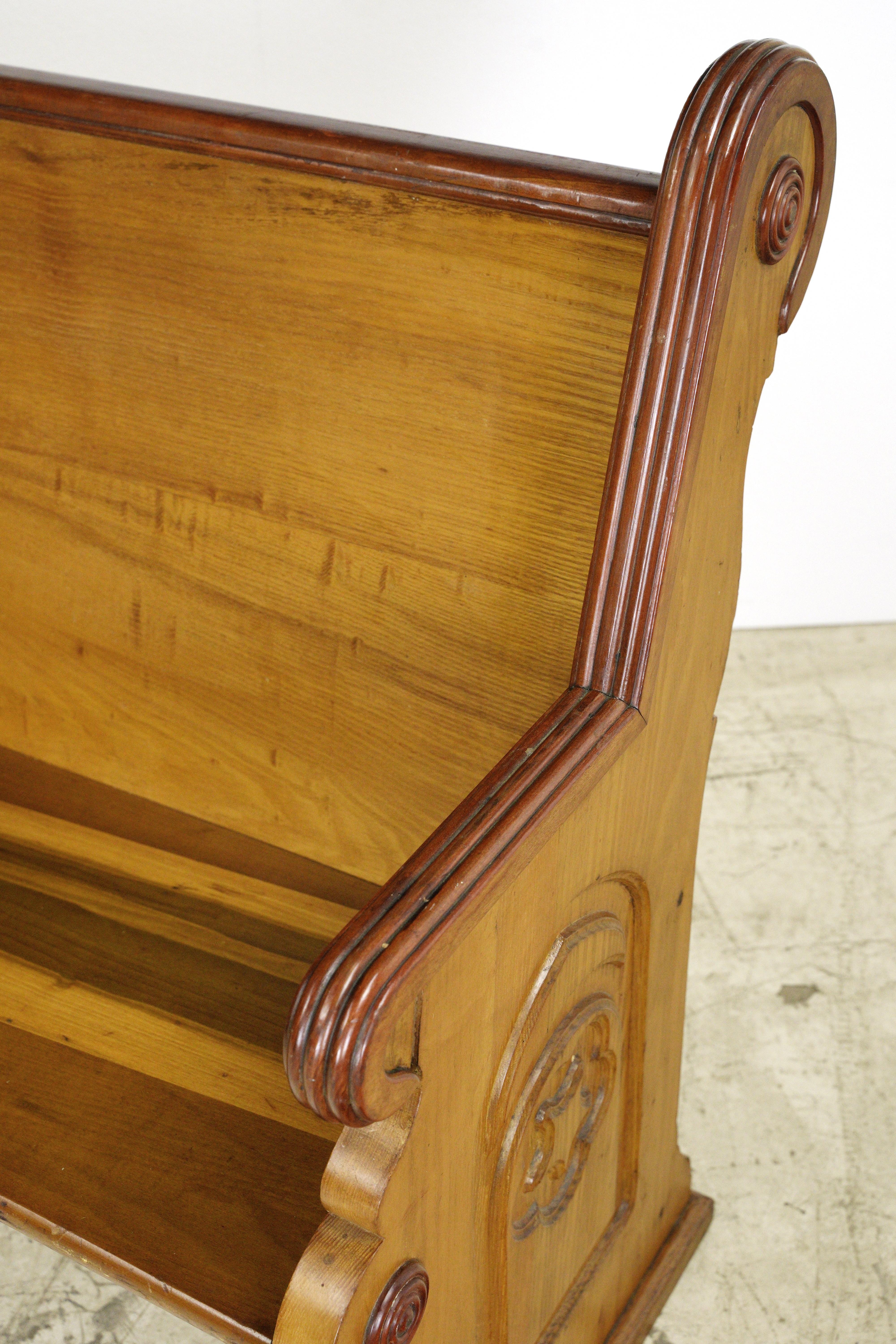 Restored Reclaimed 47 in. Medium Tone Pine Pew Bench For Sale at 1stDibs