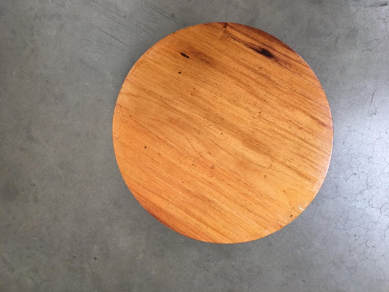 Restored Round Stick Rattan Coffee Table with Mahogany Top at 1stDibs