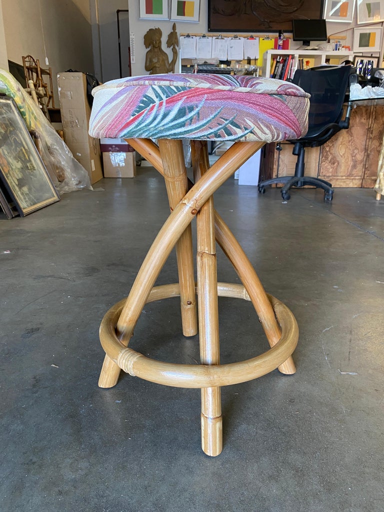 Restored Single Stand Four Pole "Twist" Rattan Bar Stool, Pair at 1stDibs