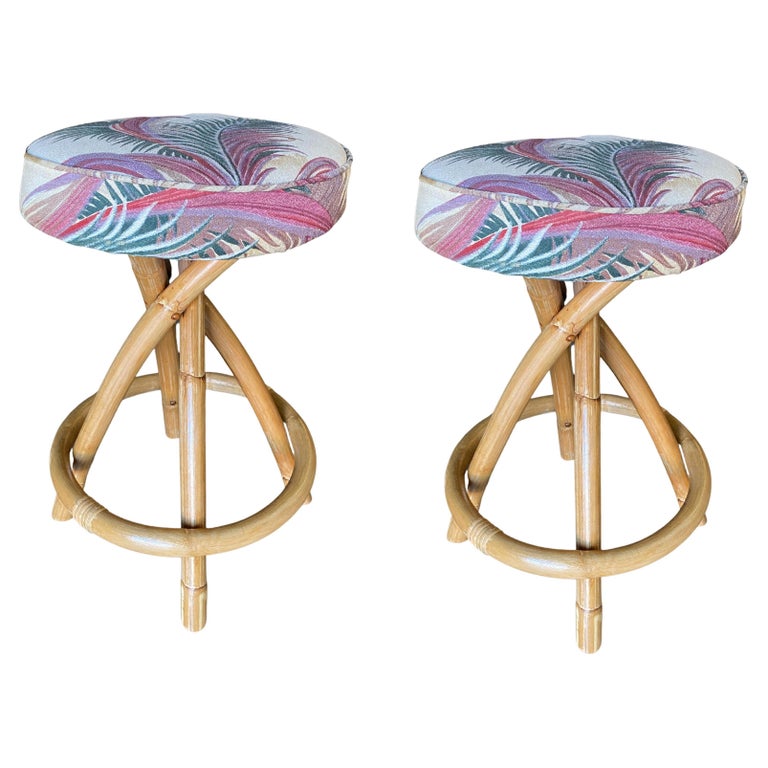 Restored Single Stand Four Pole "Twist" Rattan Bar Stool, Pair at 1stDibs