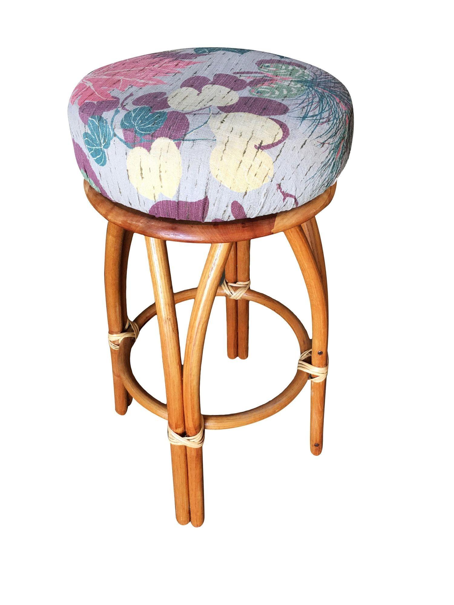 Restored Single Stand "Poof" Swivel Rattan Bar Stool, Set of 3 For Sale ...