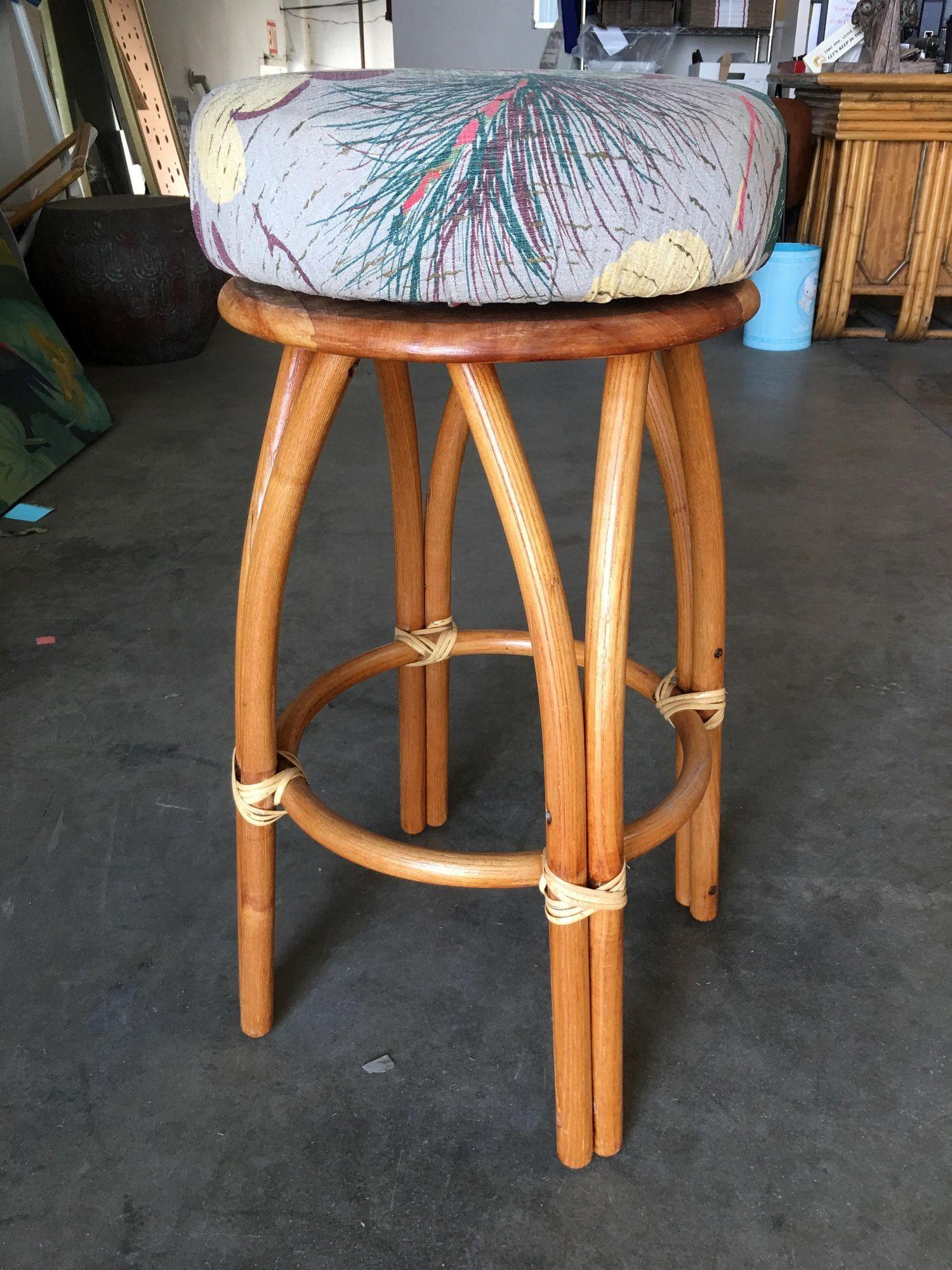 Restored Single Stand "Poof" Swivel Rattan Bar Stool, Set of 3 For Sale ...