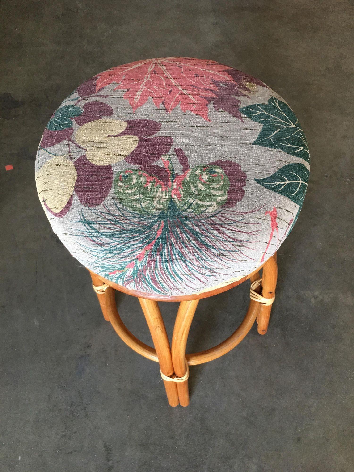 Restored Single Stand "Poof" Swivel Rattan Bar Stool, Set of 3 For Sale ...