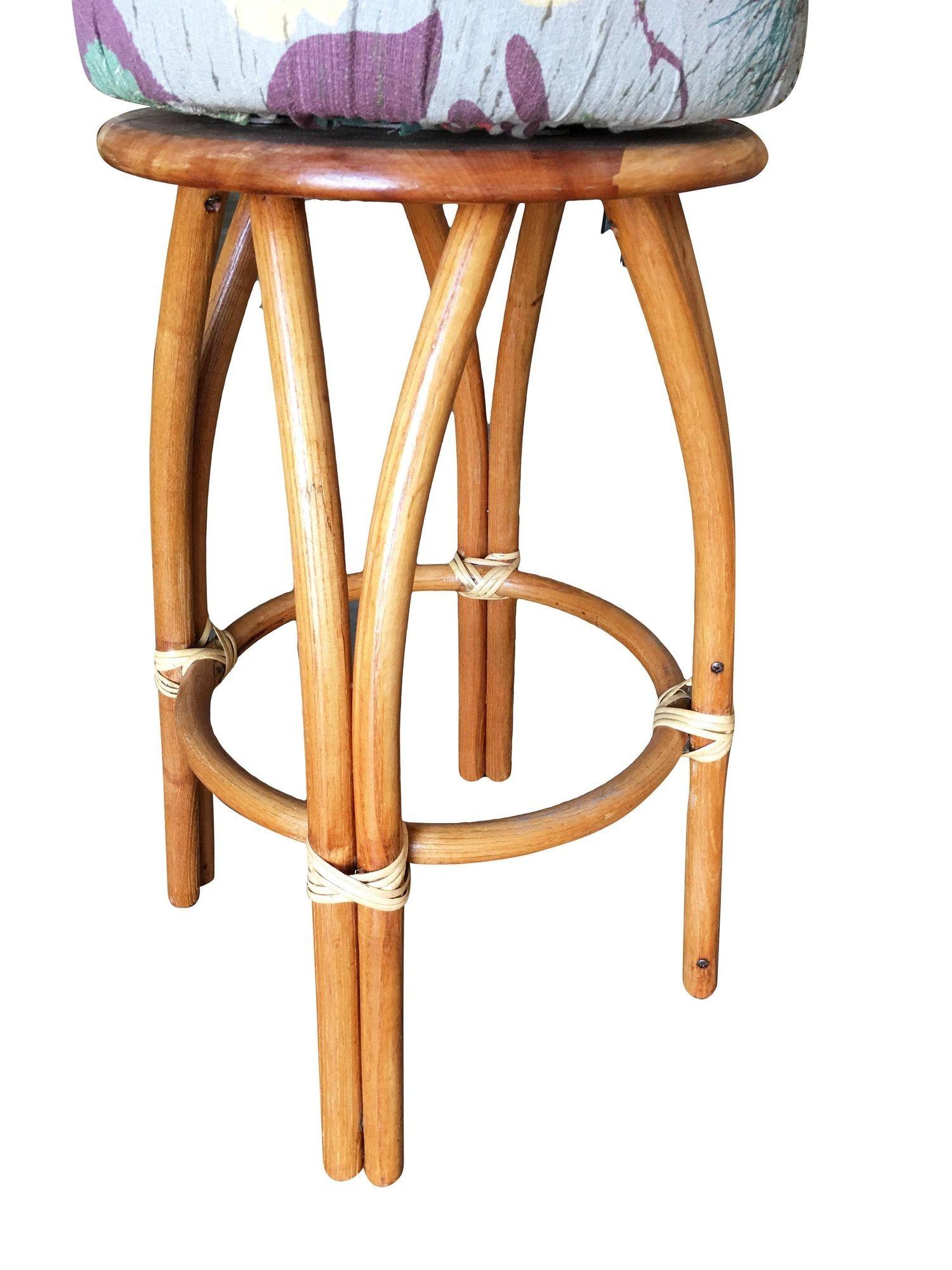 Restored Single Stand "Poof" Swivel Rattan Bar Stool, Set of 3 For Sale ...