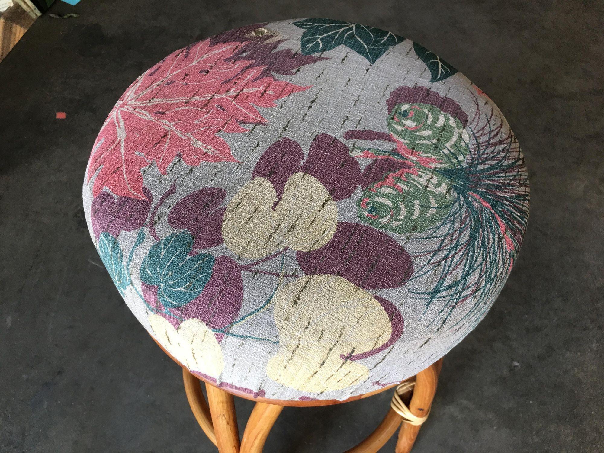 Restored Single Stand "Poof" Swivel Rattan Bar Stool, Set of 3 For Sale ...