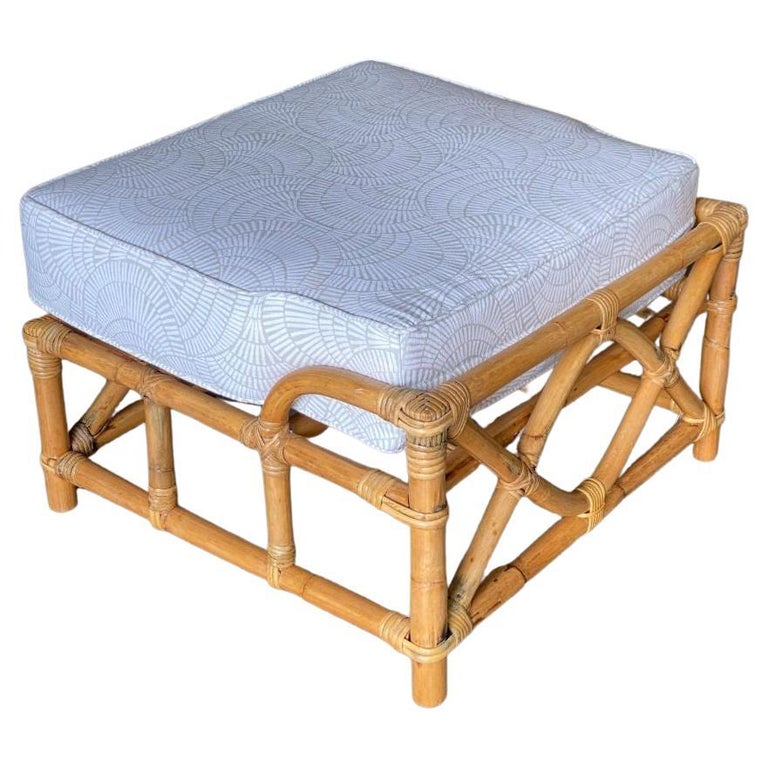Restored Single Stand Rattan Fitted "T Top" Ottoman Stool at 1stDibs