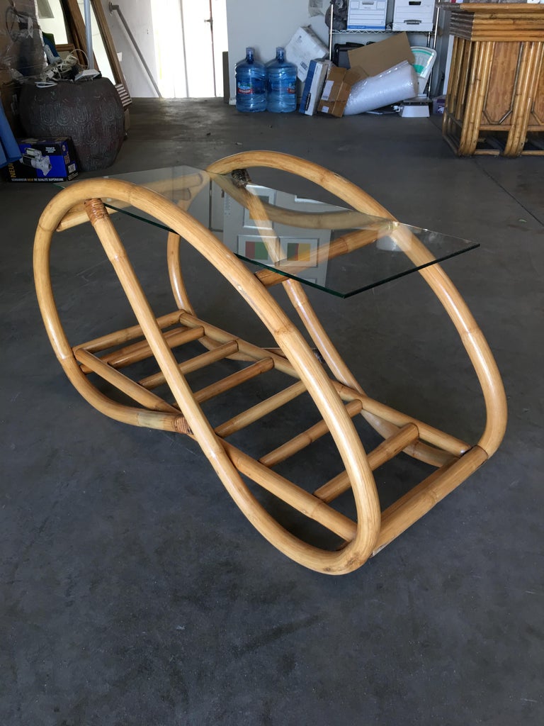 Restored Single-Strand Glass Top "Swoop Arch" Rattan Side Table For ...