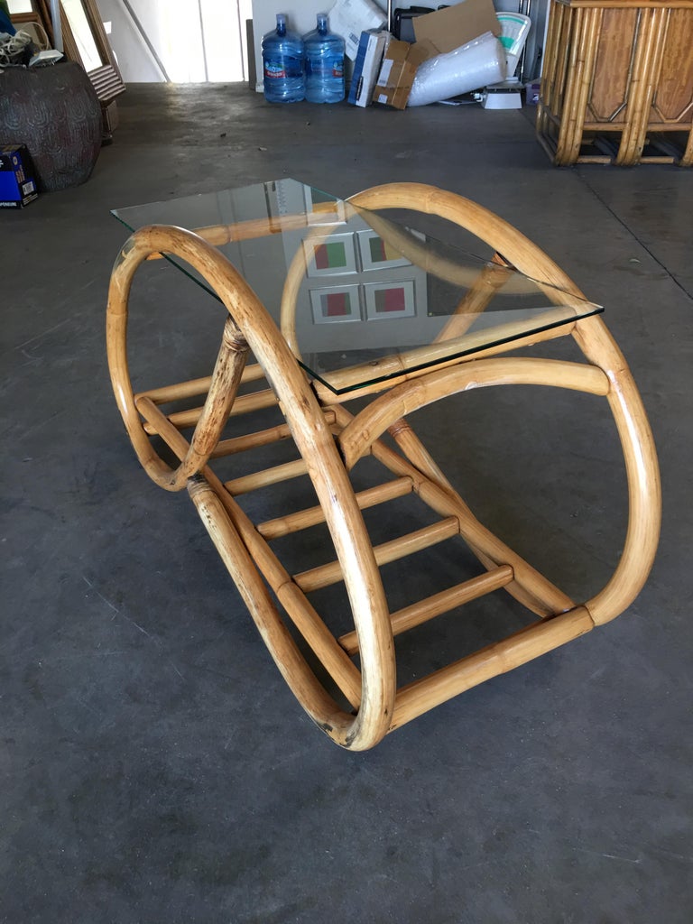 Restored Single-Strand Glass Top "Swoop Arch" Rattan Side Table For ...