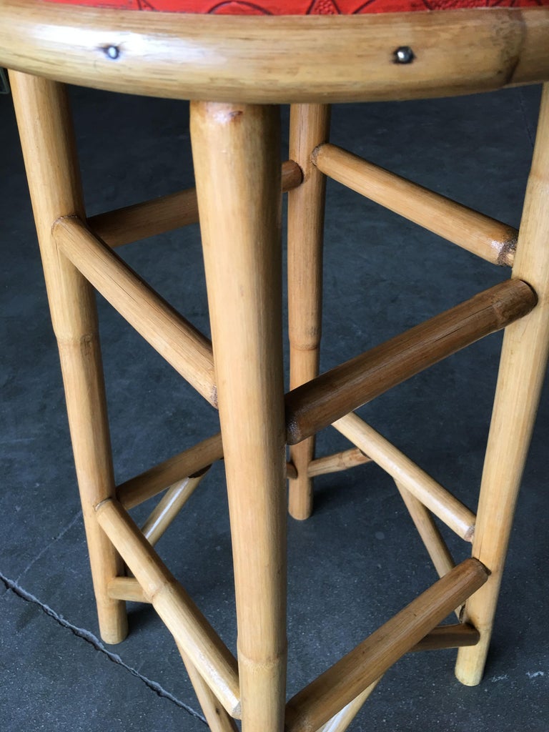Restored Single Strand Ladder Side Rattan Bar Stool w/ Cushions, Set of ...
