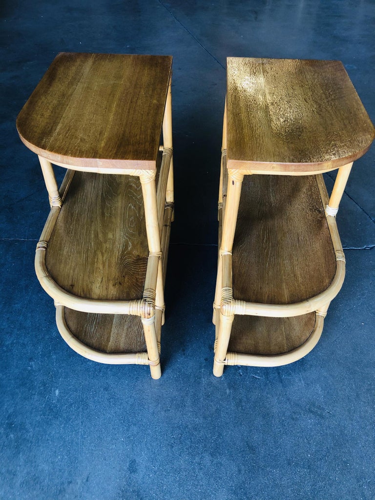 Restored Single Strand Three-Tier "Trio" Rattan Side Table, Pair For ...