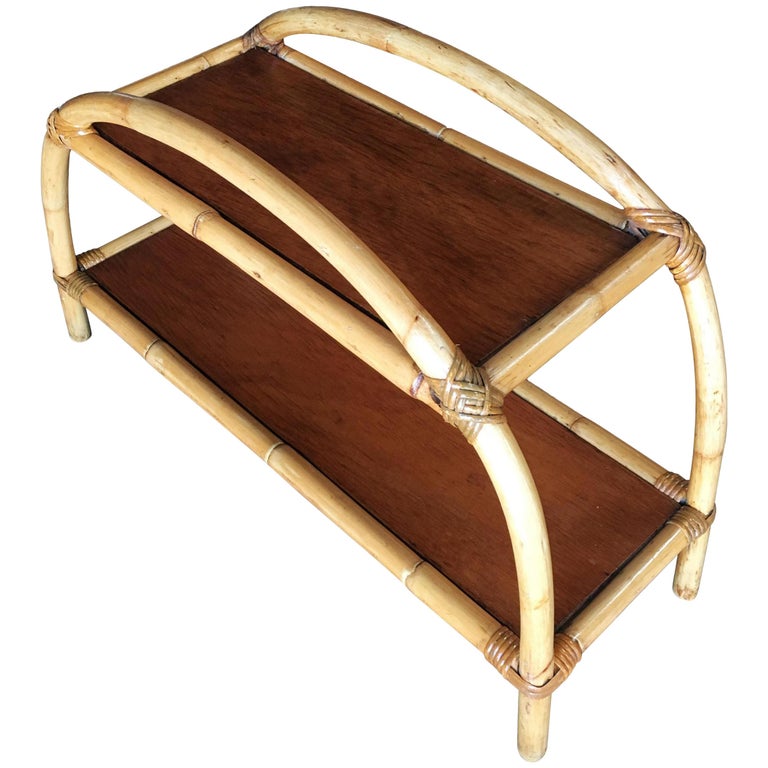 Restored Single Strand Two-Tier "Swoop Arch" Rattan Side Table at 1stDibs