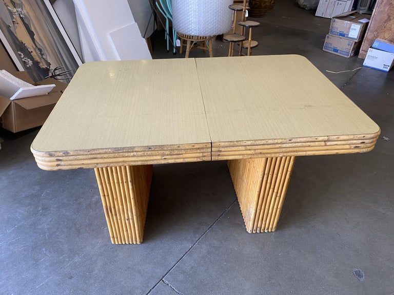Restored Six-Person Rattan and Formica Dining Table with Vertically ...