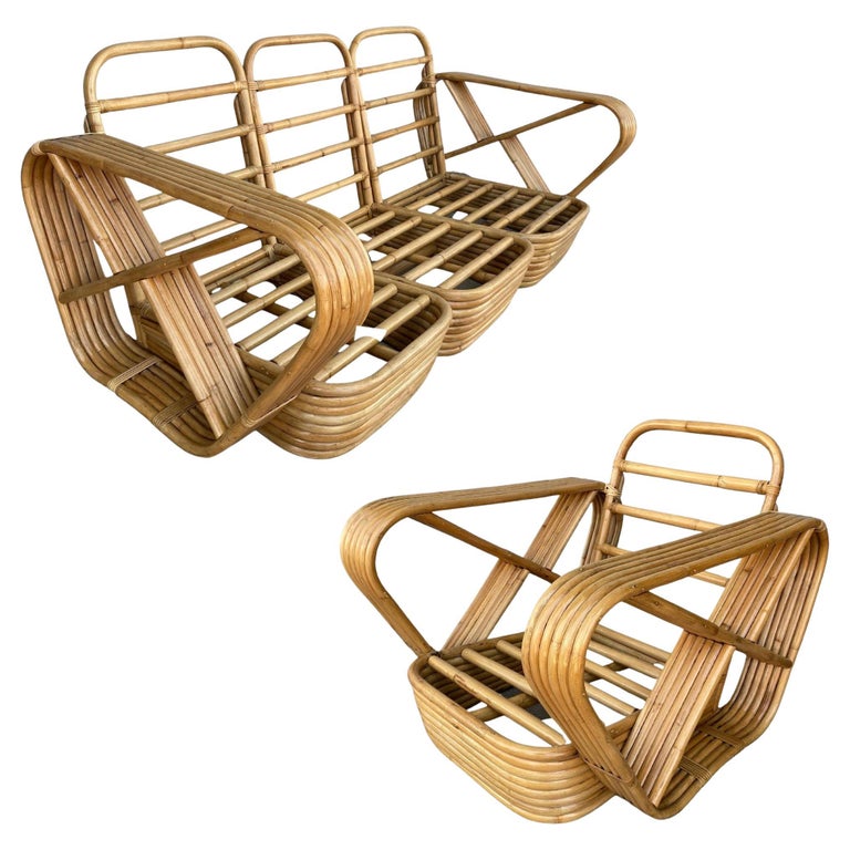 Restored Six-Strand Square Square Pretzel Sofa and Lounge Chair Set For ...