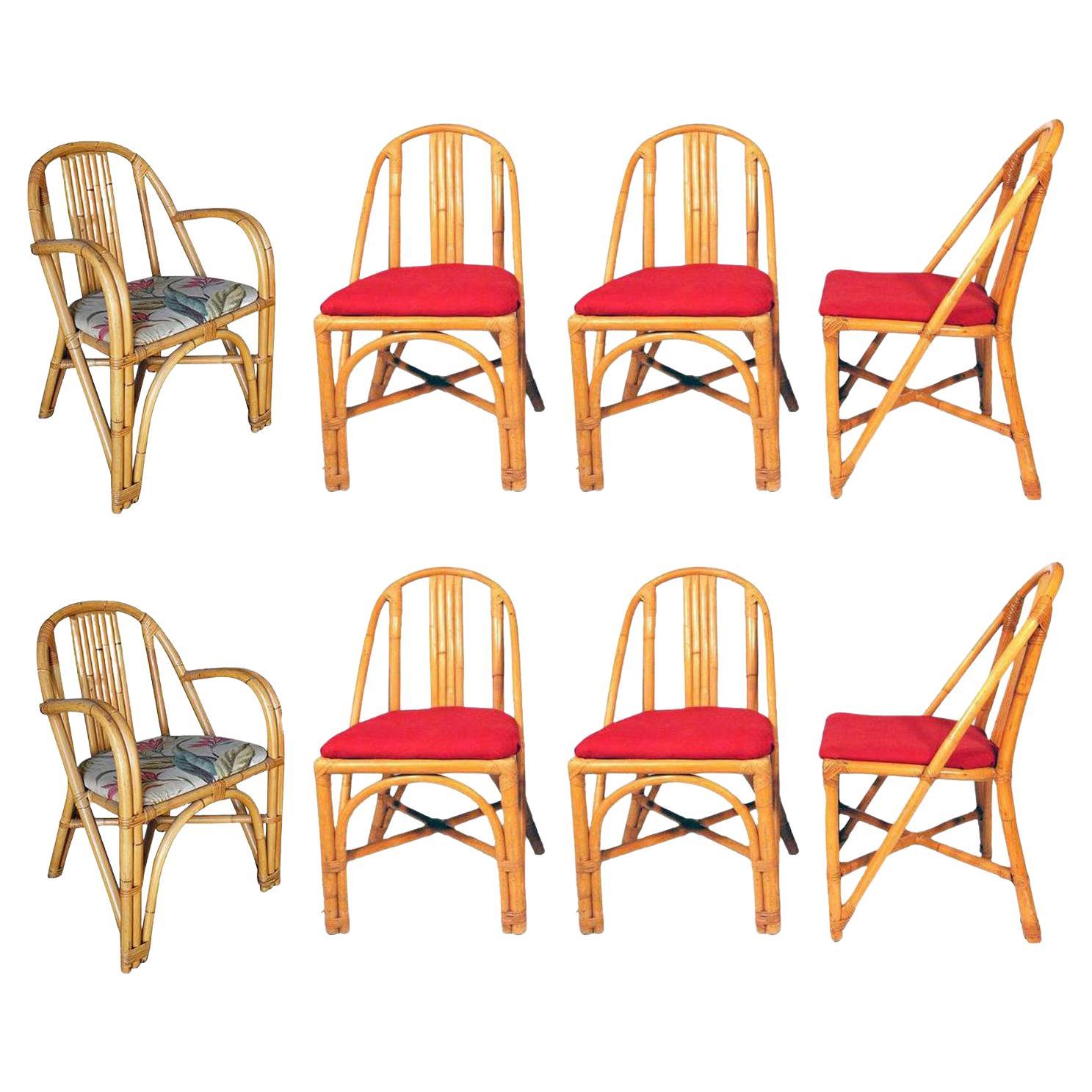 Spectacular Restored Set of Eight Rattan and Bamboo Dining Chairs ...