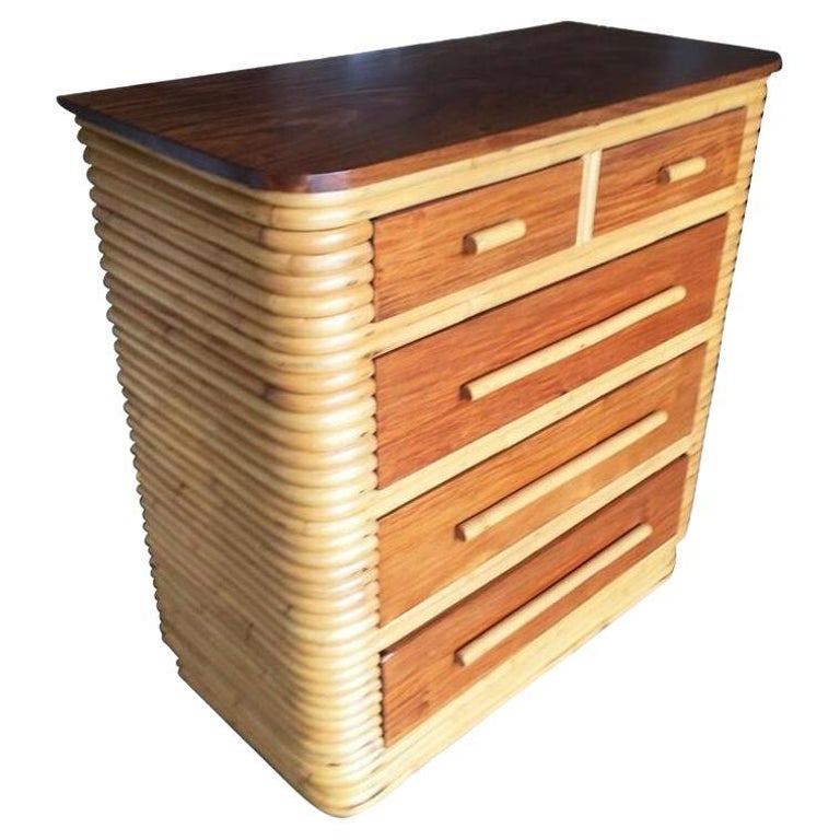 Restored Highboy Stacked Rattan and Mahogany Chest Of Drawers For Sale ...