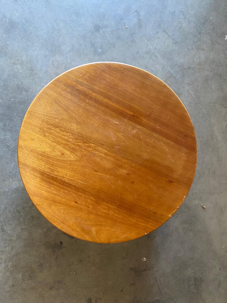 Restored Stacked Rattan Round Coffee Table with Vents and Mahogany Top ...