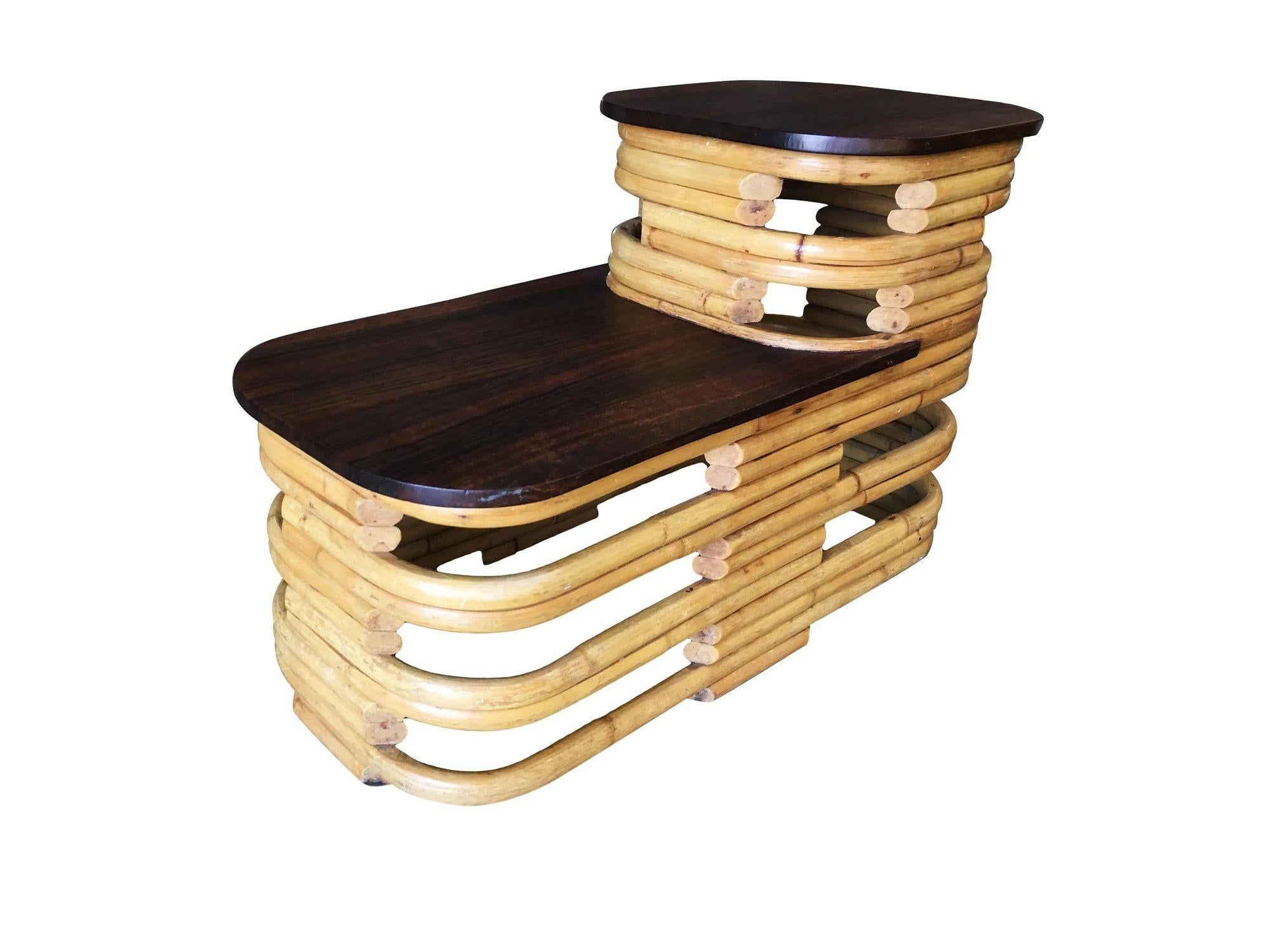 Restored Stacked Rattan Side Lamp Table with Cut Outs, Pair For Sale at ...