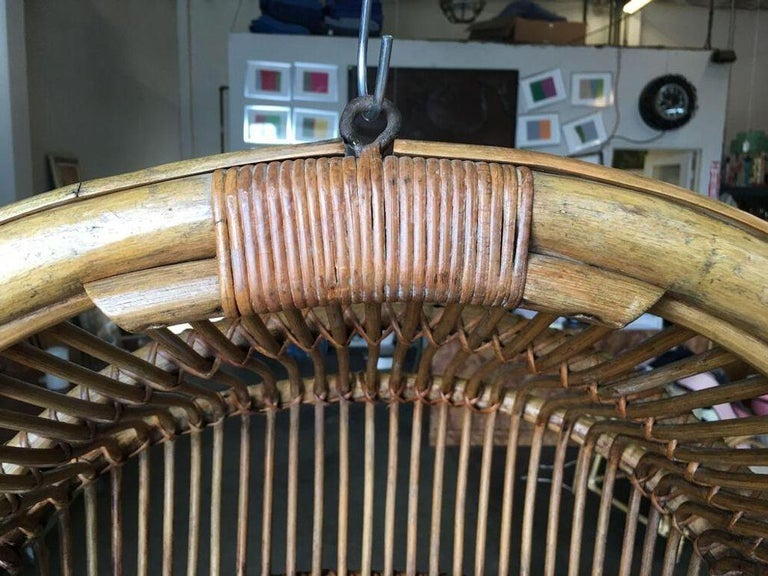 Restored Stick Rattan Hanging Swing Chair For Sale at 1stDibs