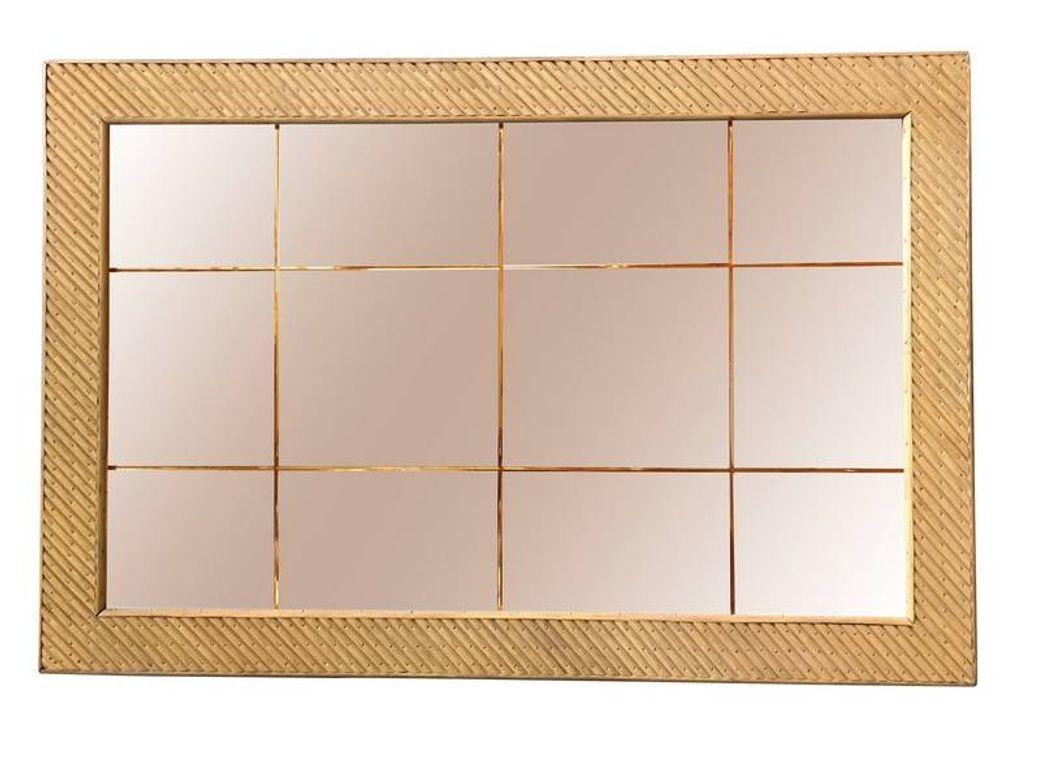 Restored Stick Rattan Rectangle Peach Glass Mirror with Nail Heads For ...