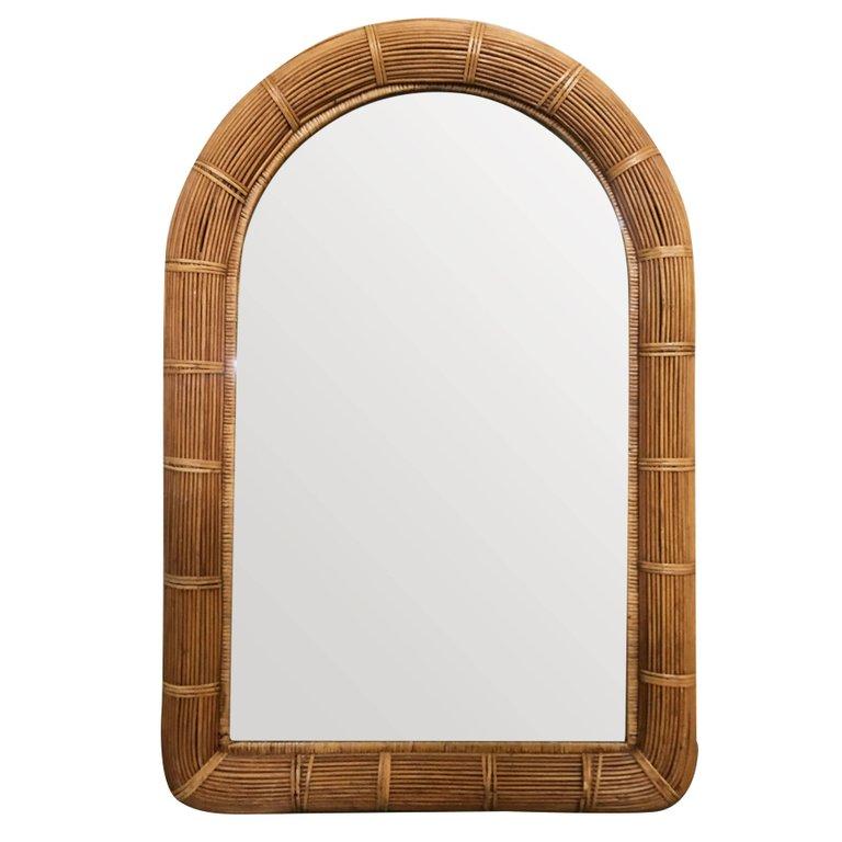 Restored Stick Rattan Wall Mirror with Large Rattan Wrappings at 1stDibs