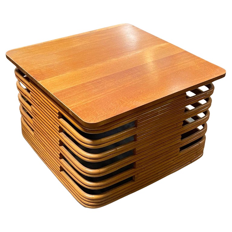 Restored Tall Stacked Rattan Coffee Table with Mahogany Top For Sale at ...