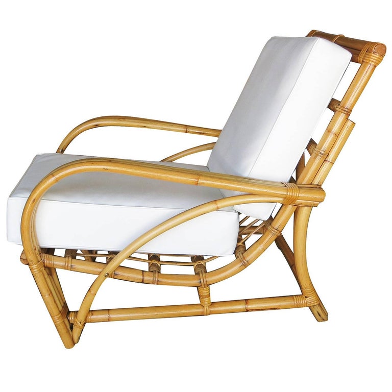 Restored Three-Strand "1940s Transition" Rattan Lounge Chair at 1stDibs