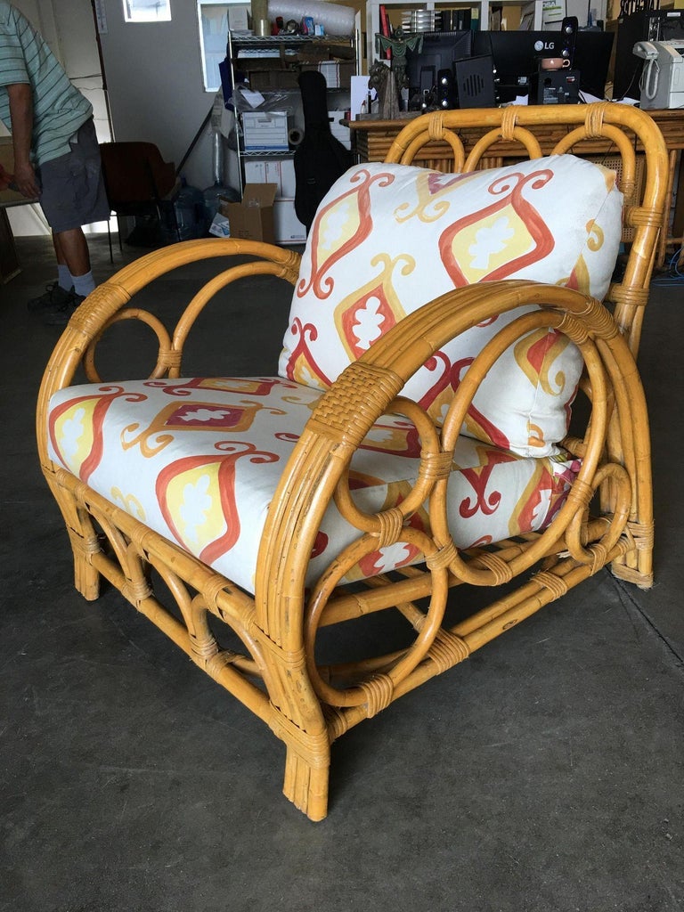 Restored Three Strand "Circles and Speed" Rattan Lounge Chair with ...