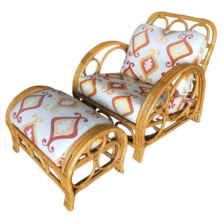 Restored Three Strand "Circles and Speed" Rattan Lounge Chair with ...