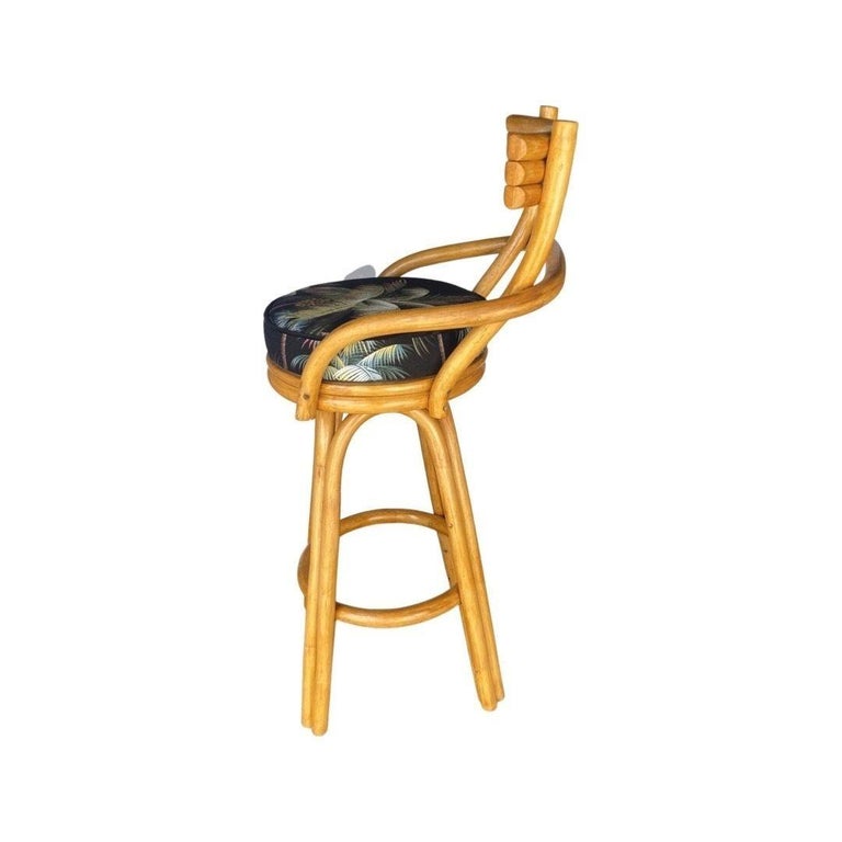 Restored Three Strand Pair of Rattan Bar Stool with Arch Armrests and ...