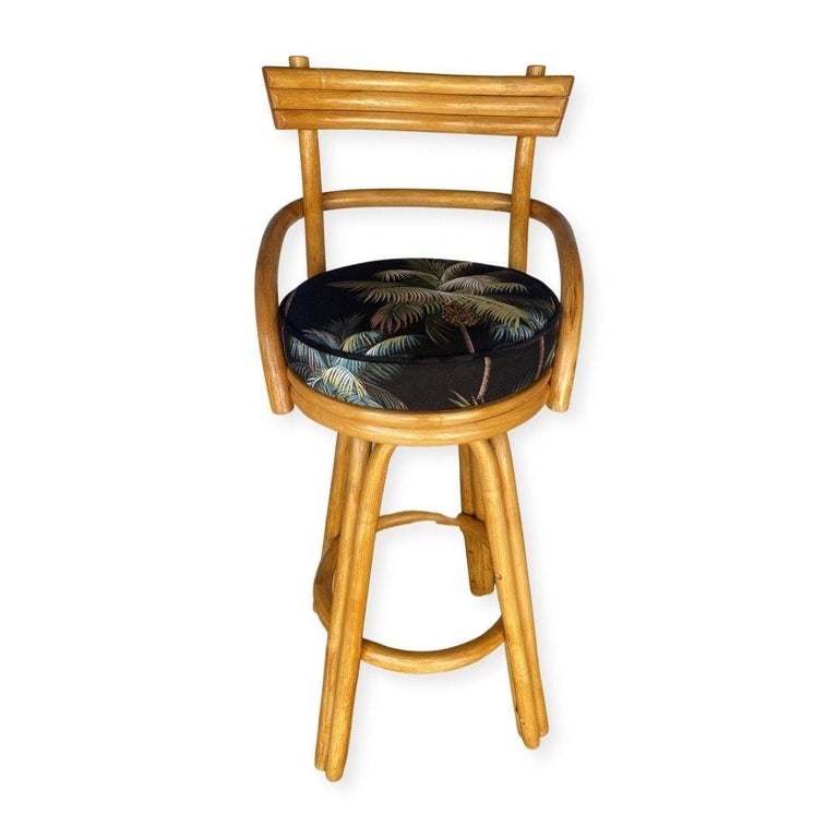 Restored Three Strand Pair of Rattan Bar Stool with Arch Armrests and ...