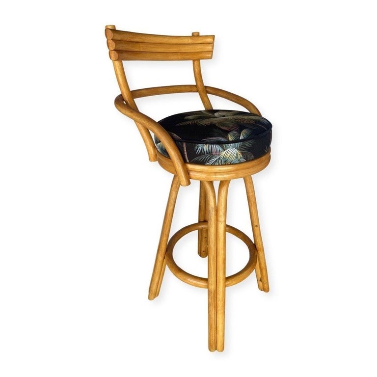 Restored Three Strand Pair of Rattan Bar Stool with Arch Armrests and ...