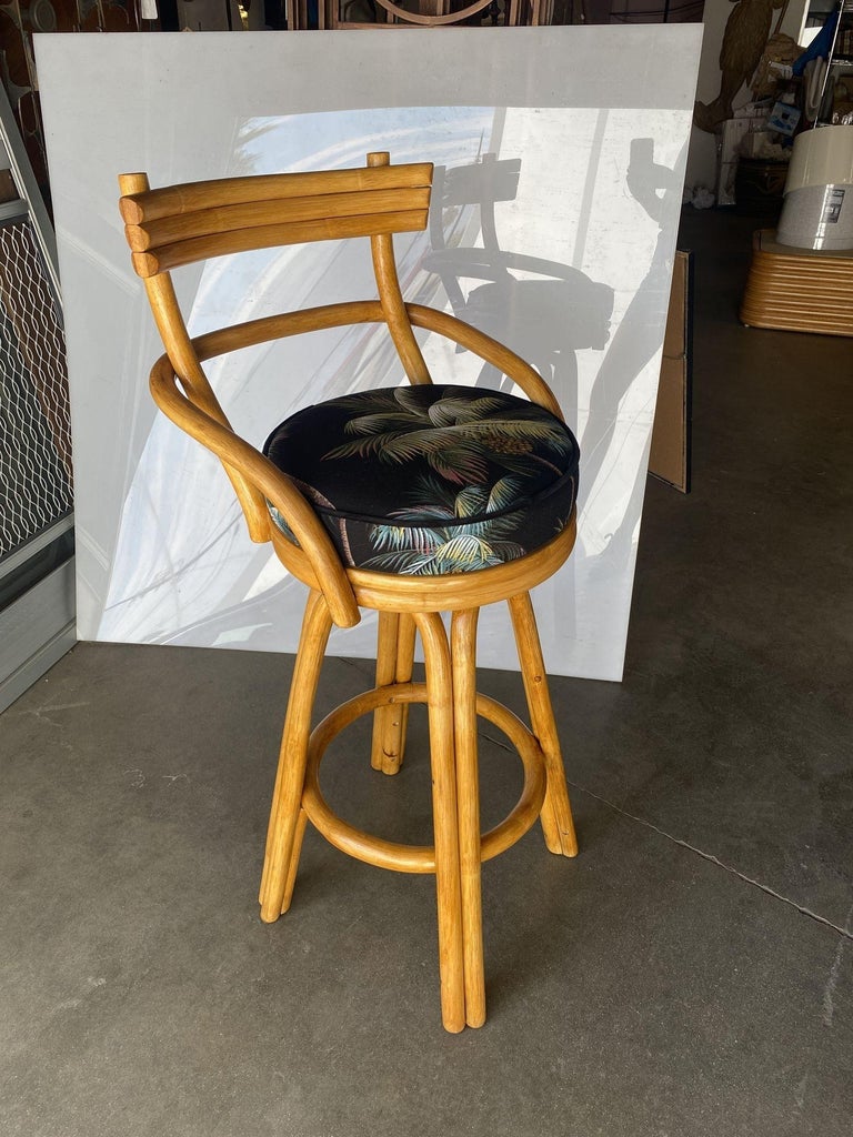 Restored Three Strand Pair of Rattan Bar Stool with Arch Armrests and ...