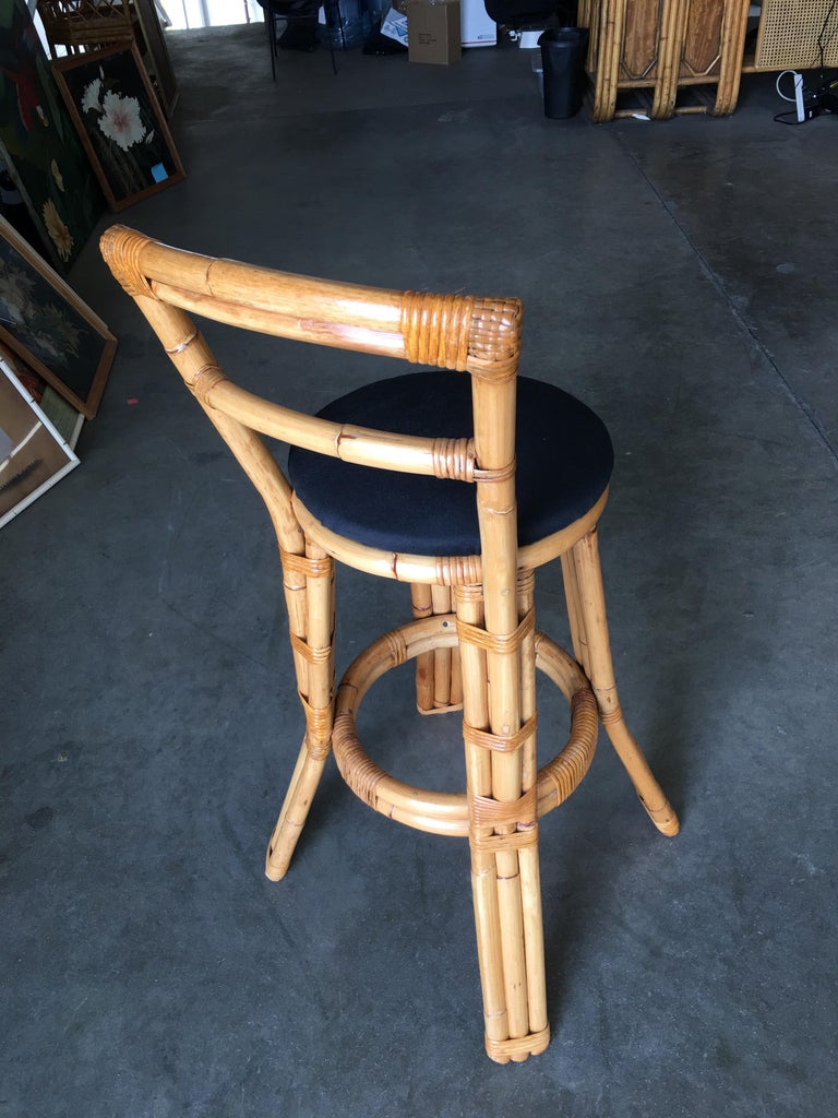 Restored Three Strand Rattan Bar Stool with Pole Rattan Back, Pair at ...
