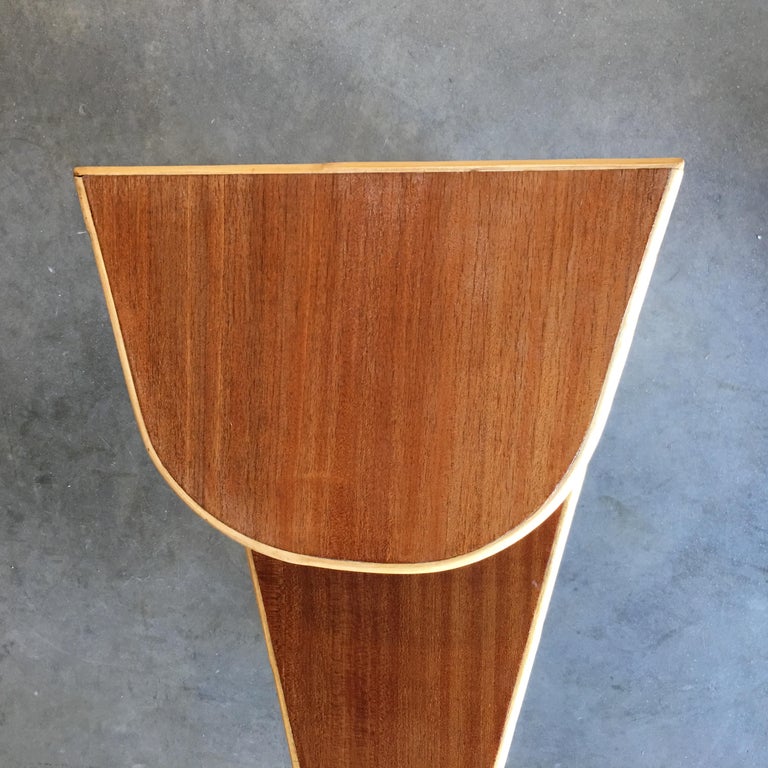 Restored Triangle Rattan Wedge Table with Two-Tier Mahogany Tops For ...